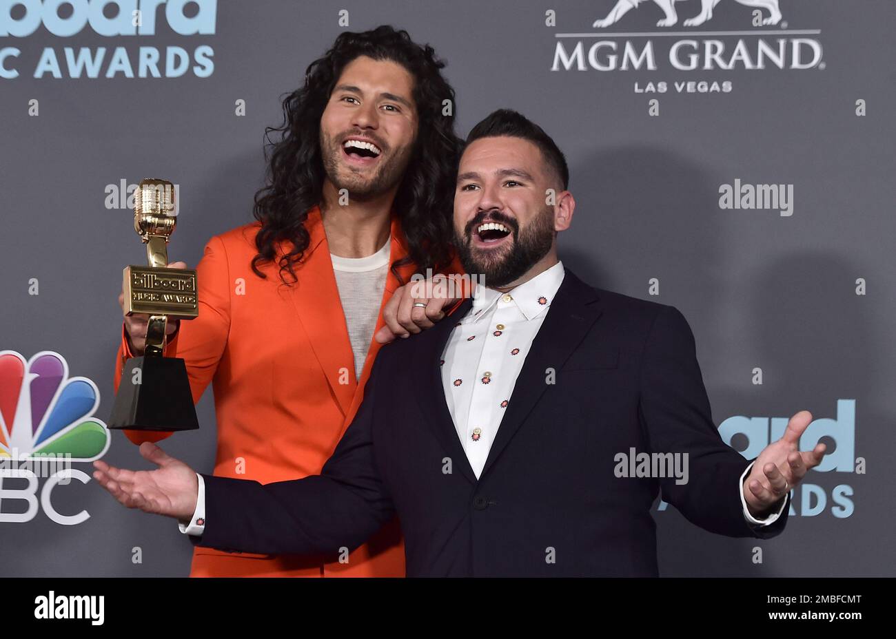Dan Smyers, left, and Shay Mooney of Dan + Shay pose in the press room ...