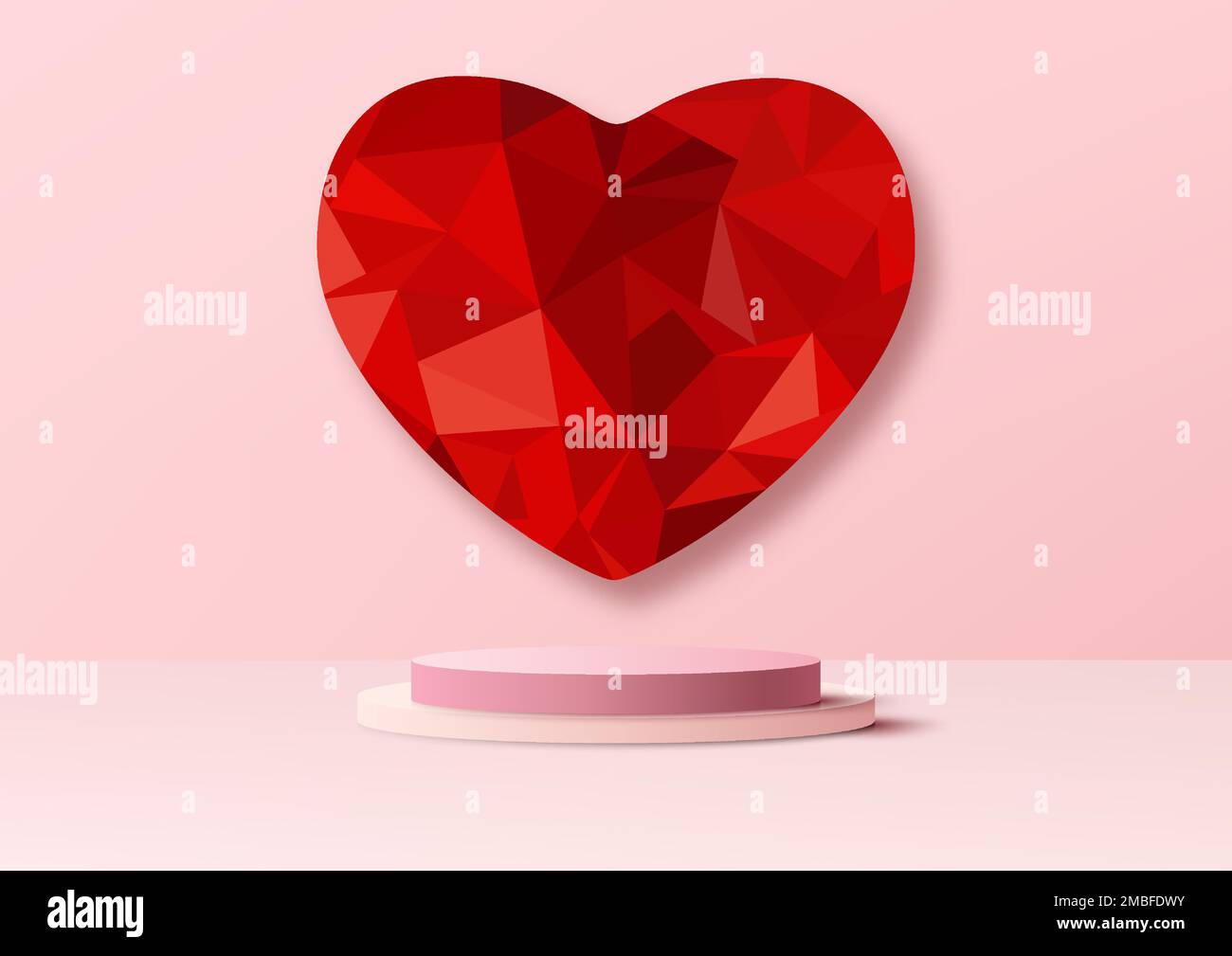 3D realistic white and pink podium platform pedestal stand with low ...