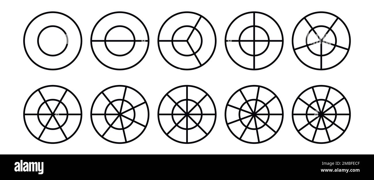 Fractions pie divided for math. Circle pie with pieces. Segment slice ...