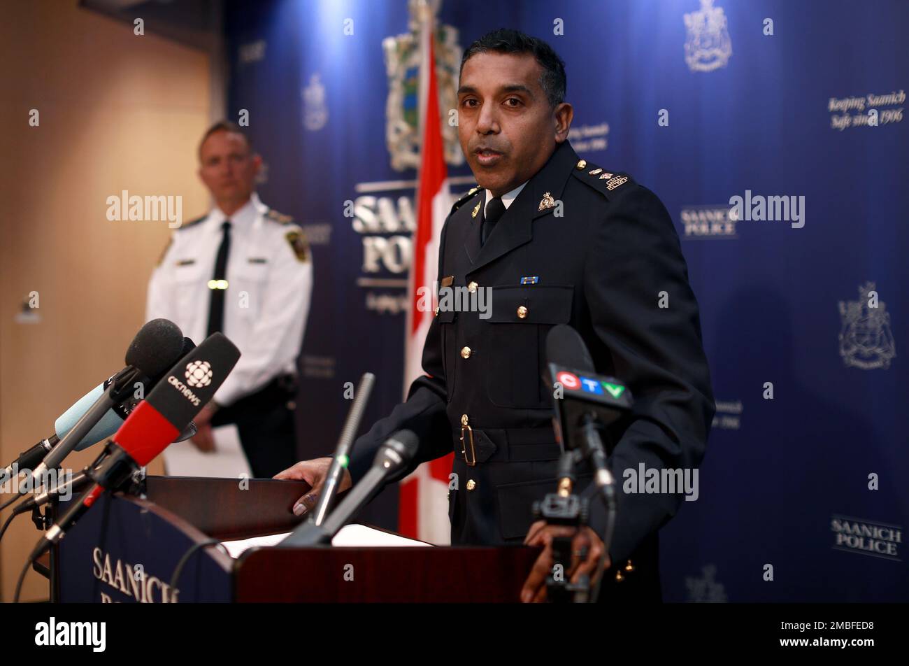Canada. 20th Jan, 2023. Saanich Police Chief Dean Duthie looks on as ...