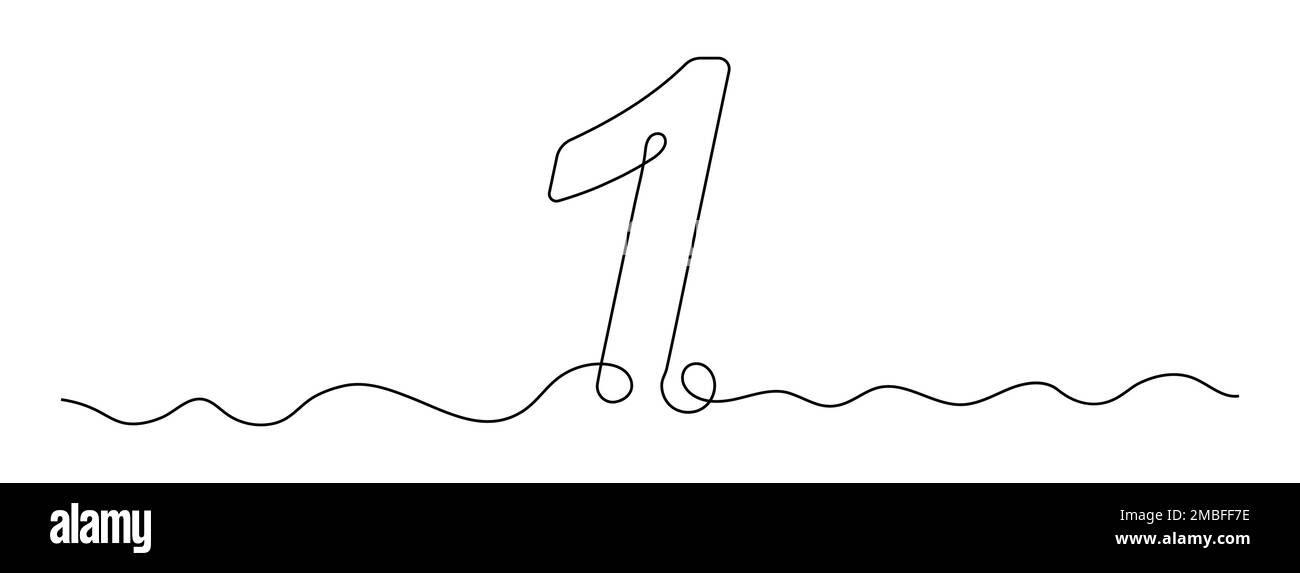 Number 1 in continuous line drawing style. Line art of number one ...