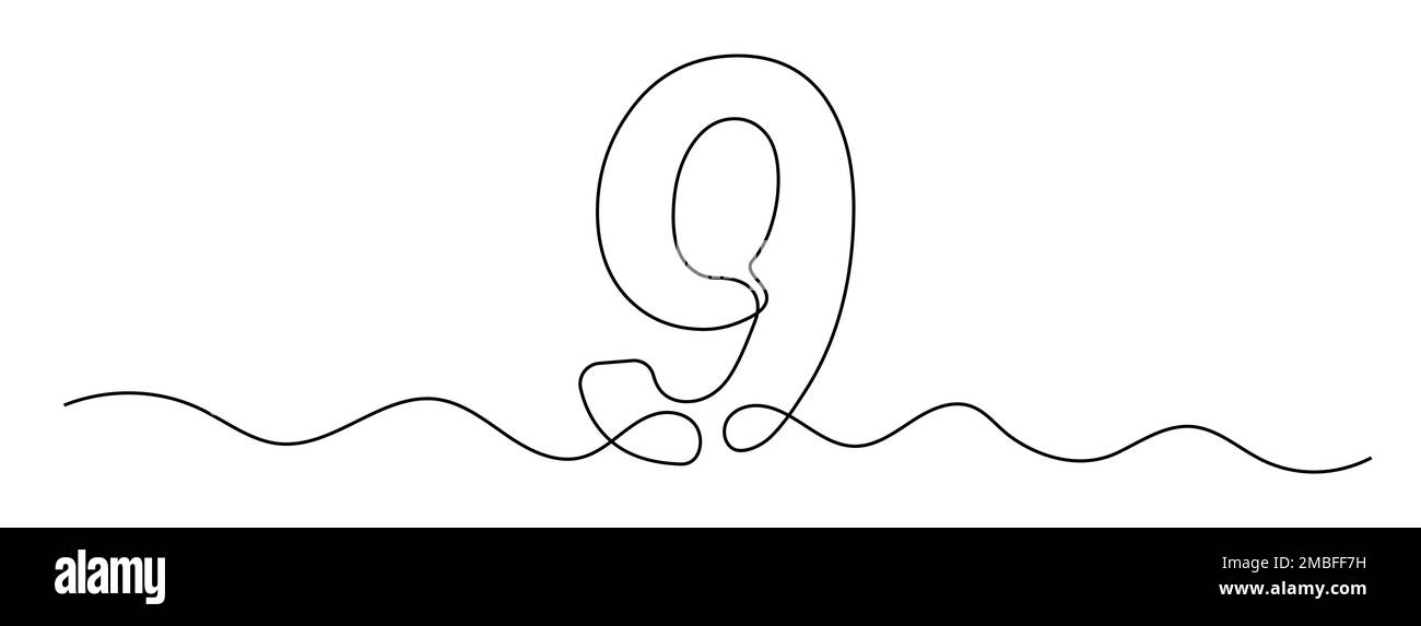 Number 9 in continuous line drawing style. Line art of number nine ...