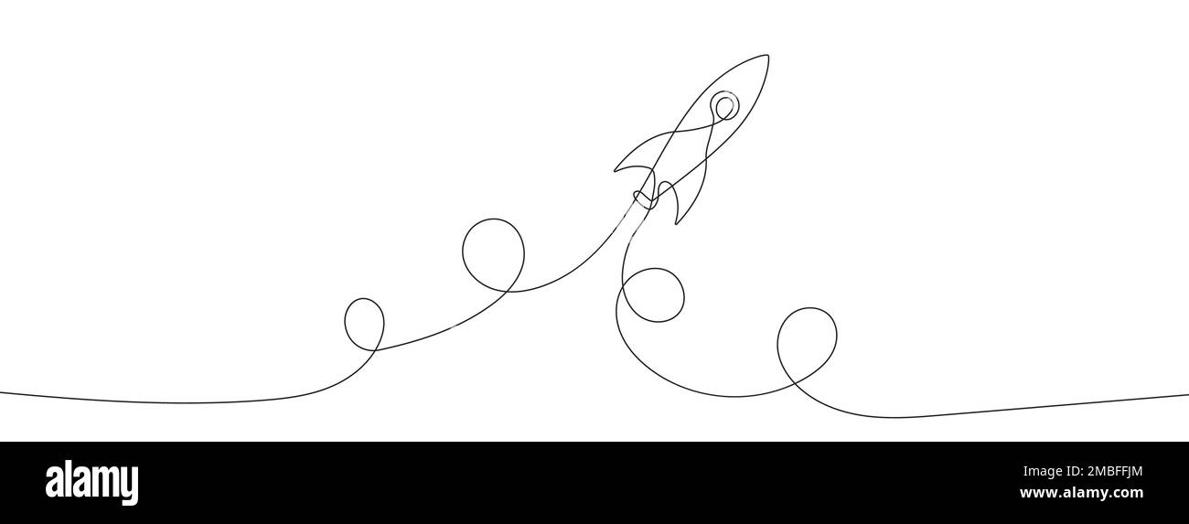 One continuous line drawing of spacecraft. Vector illustration. Rocket ...