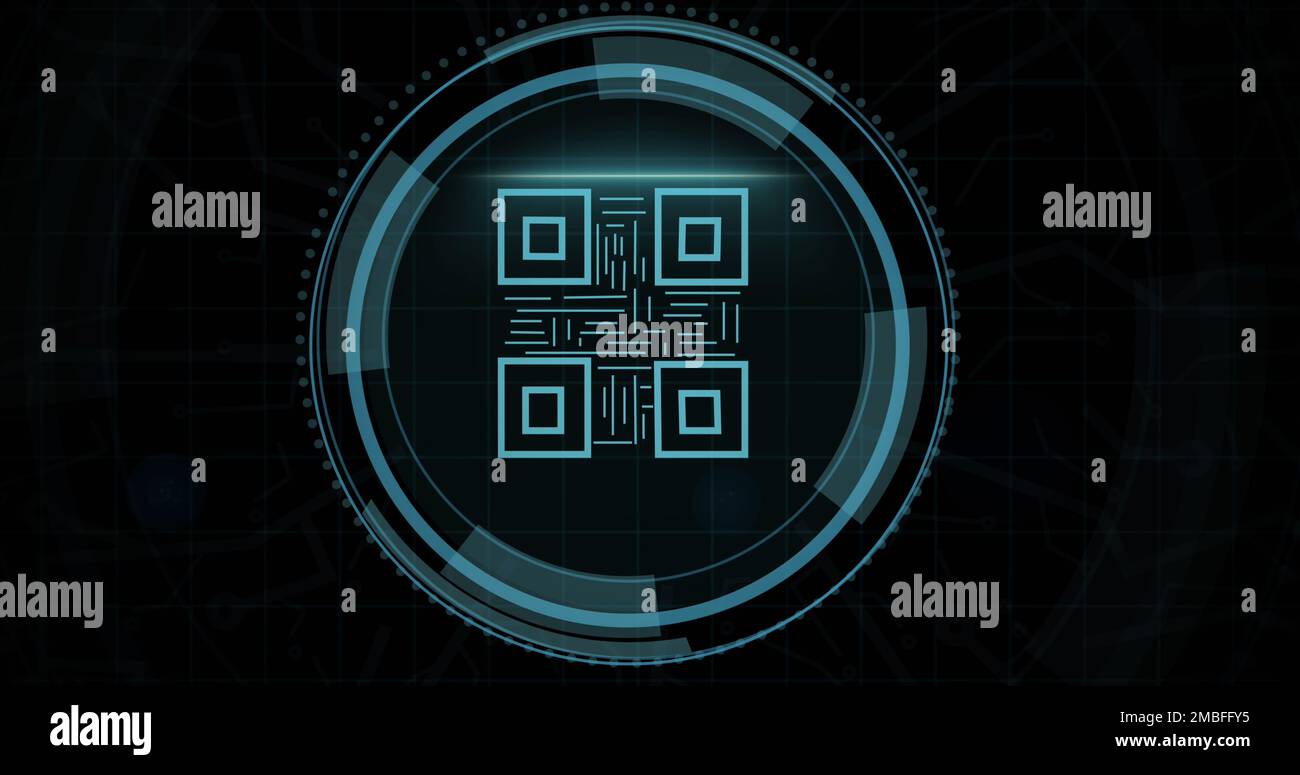 Composition of qr code and scope scanning on black background Stock ...