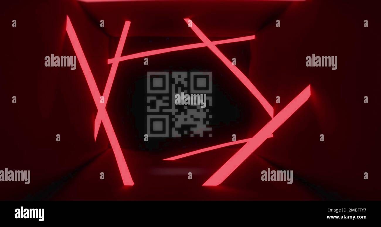 Composition of neon lines over qr code on red background Stock Photo ...