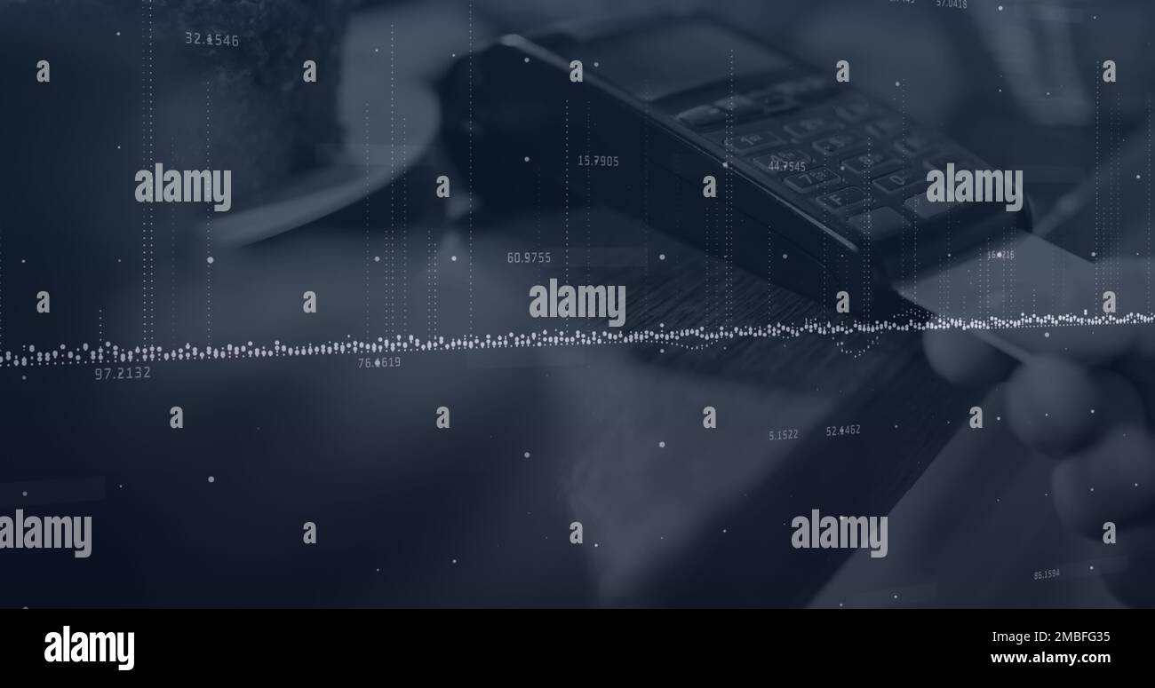 Composition of data processing over man paying with credit card over ...
