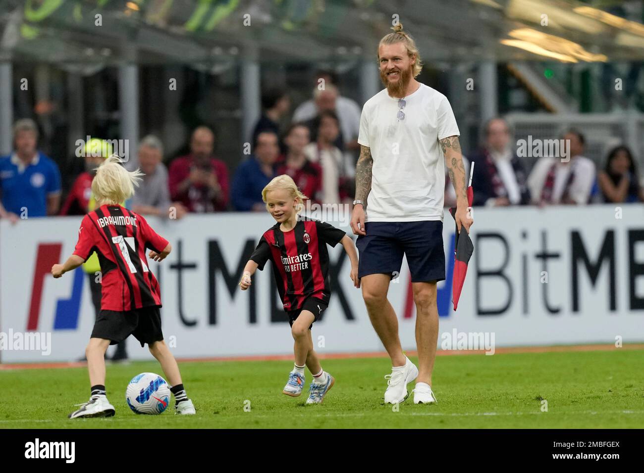 AC Milan's Simon Kjaer woks on the pitch at the end of the Serie A ...