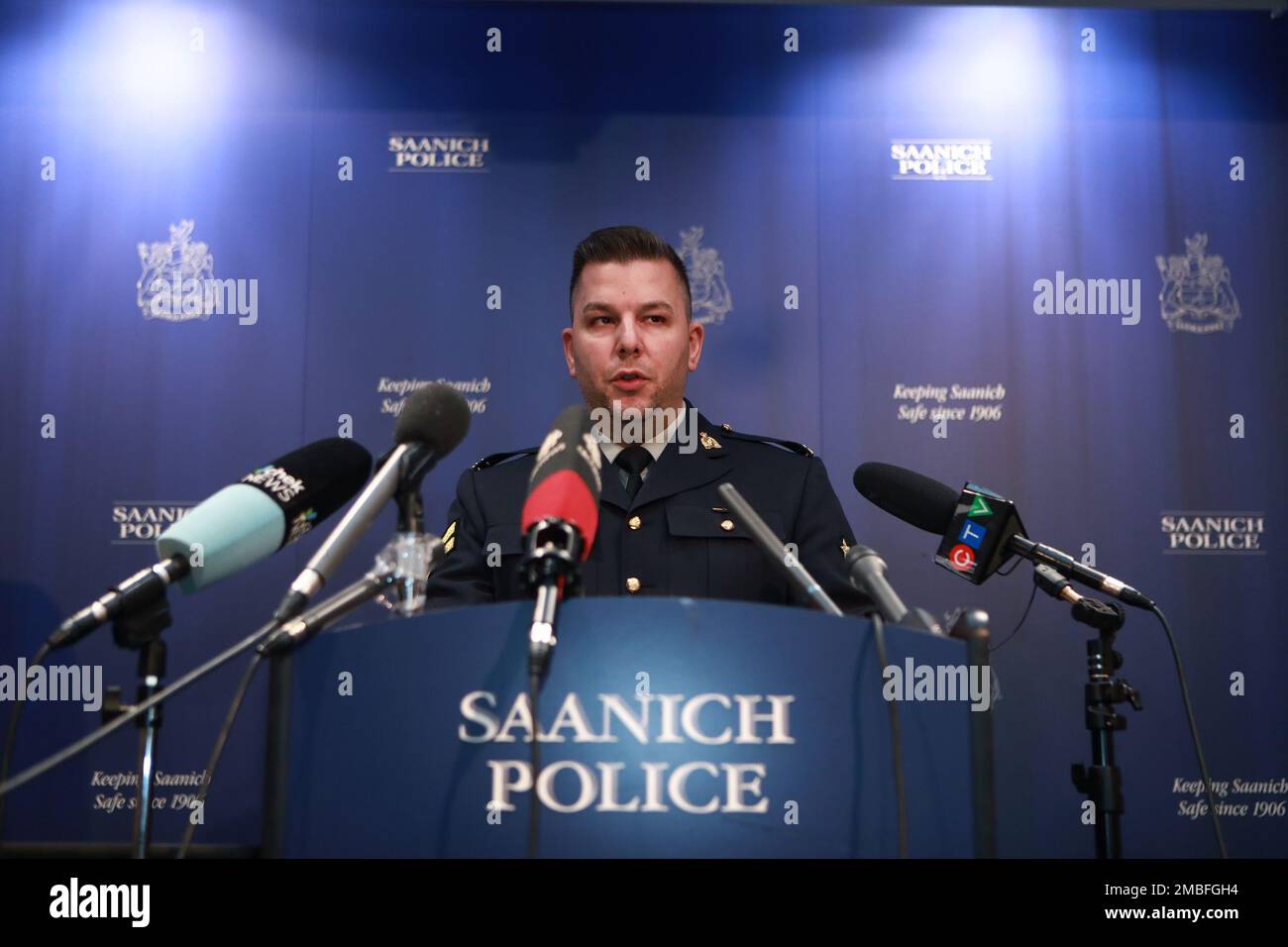 Canada. 20th Jan, 2023. RCMP Cpl. Alex Berube provides an update from ...
