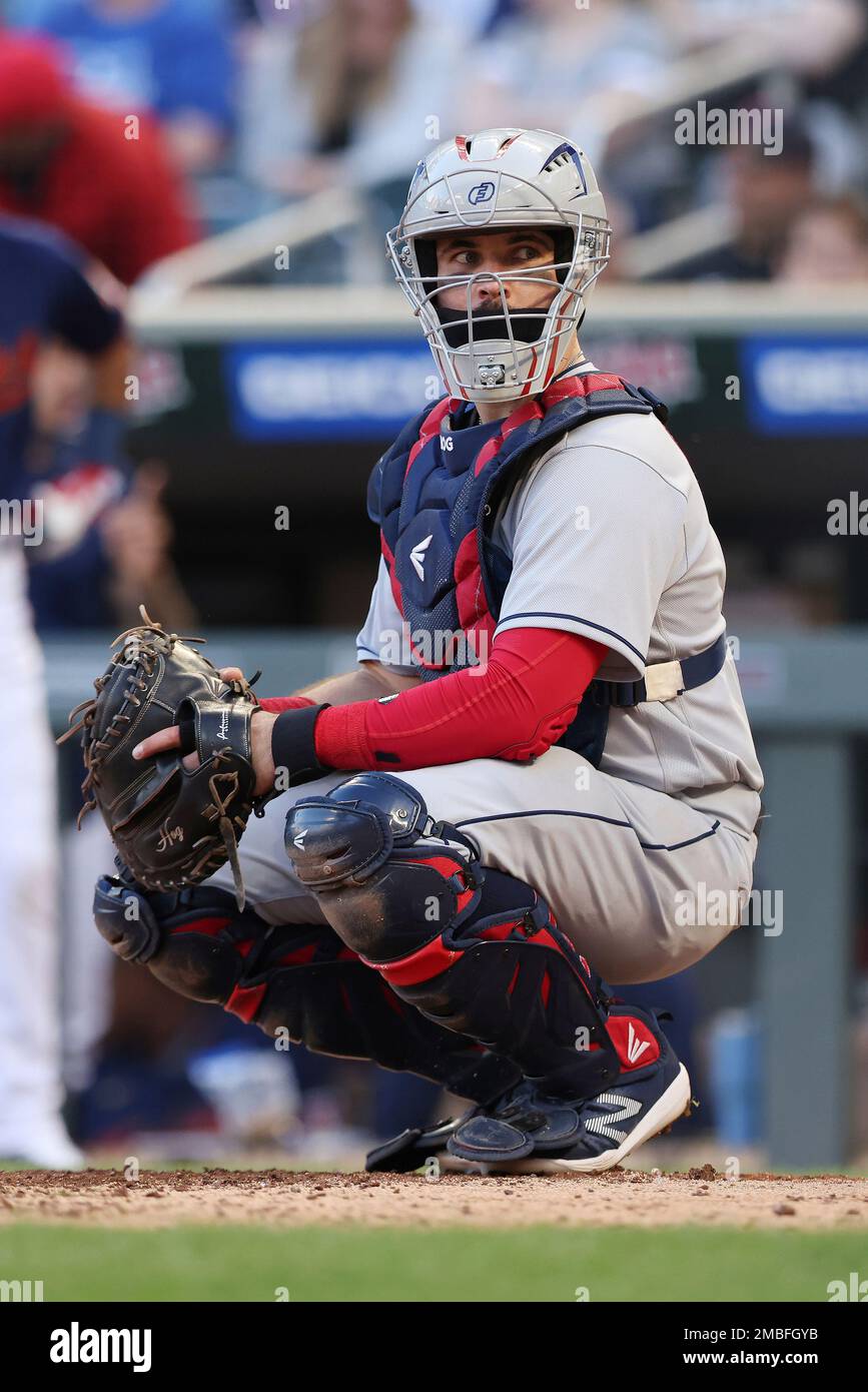 Cleveland Guardians catcher Austin Hedges in action during the fourth ...