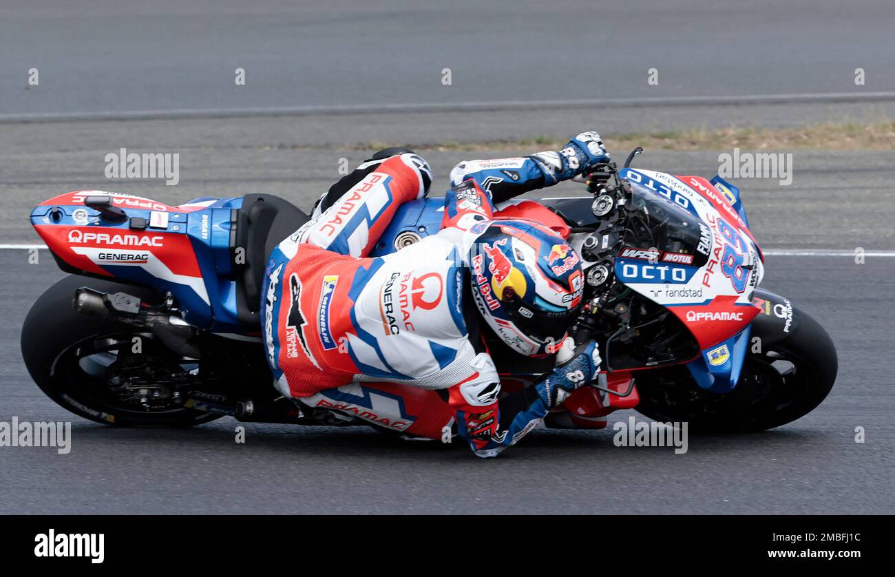Spain's rider Jorge Martin of the Pramac Racing steers his motorcycle ...