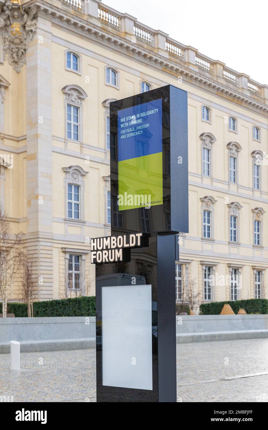 Advertising for support Ukraine near the Humboldt forum in Berlin ...