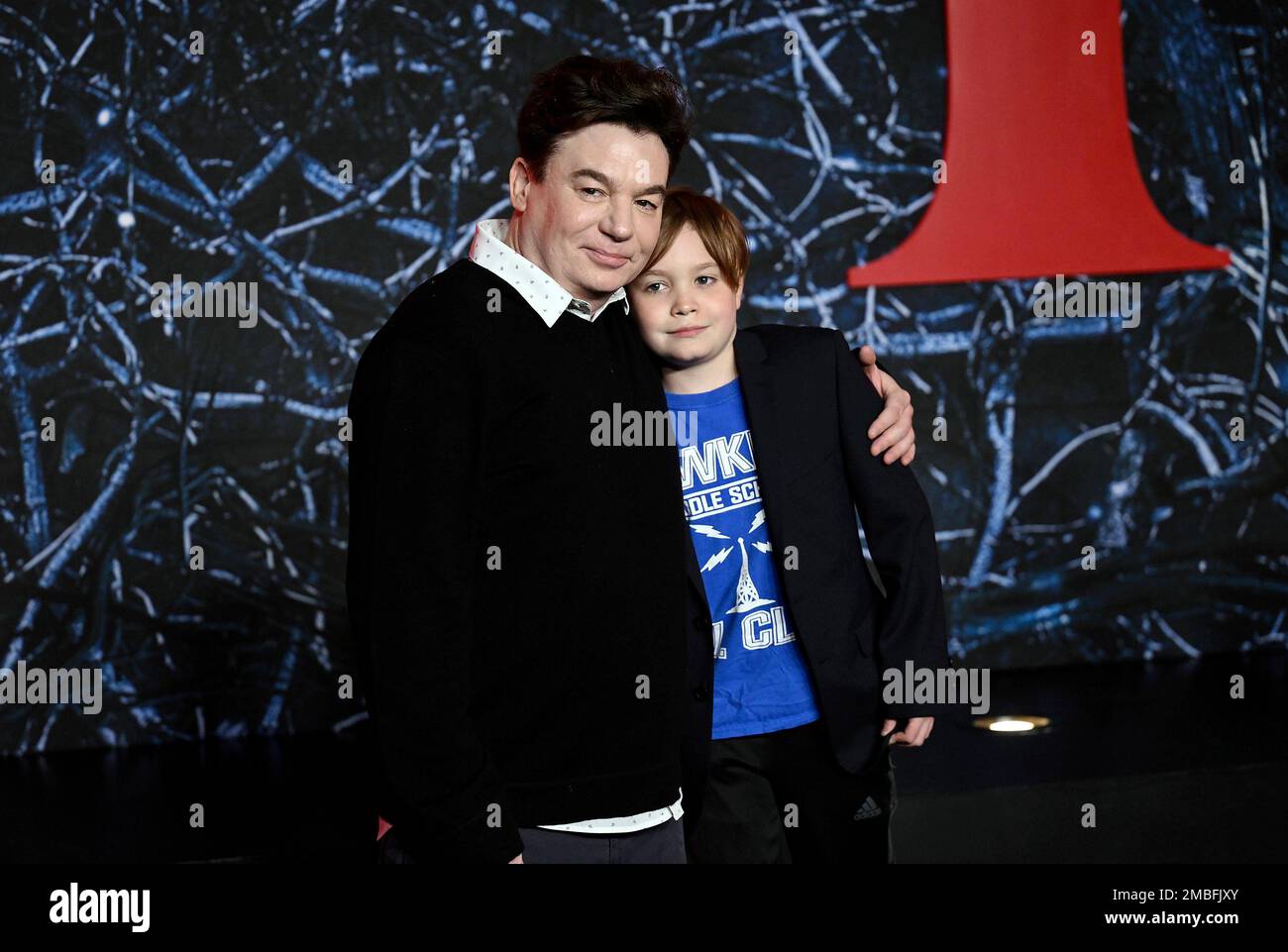 Mike Myers, left, and son Spike Myers attend the premiere of "Stranger ...