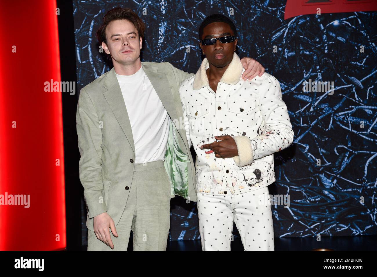 Charlie Heaton, left, and Caleb McLaughlin attend the premiere of ...
