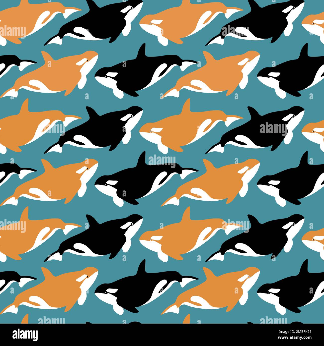Vector seamless pattern with orca.Underwater cartoon creatures.Marine ...