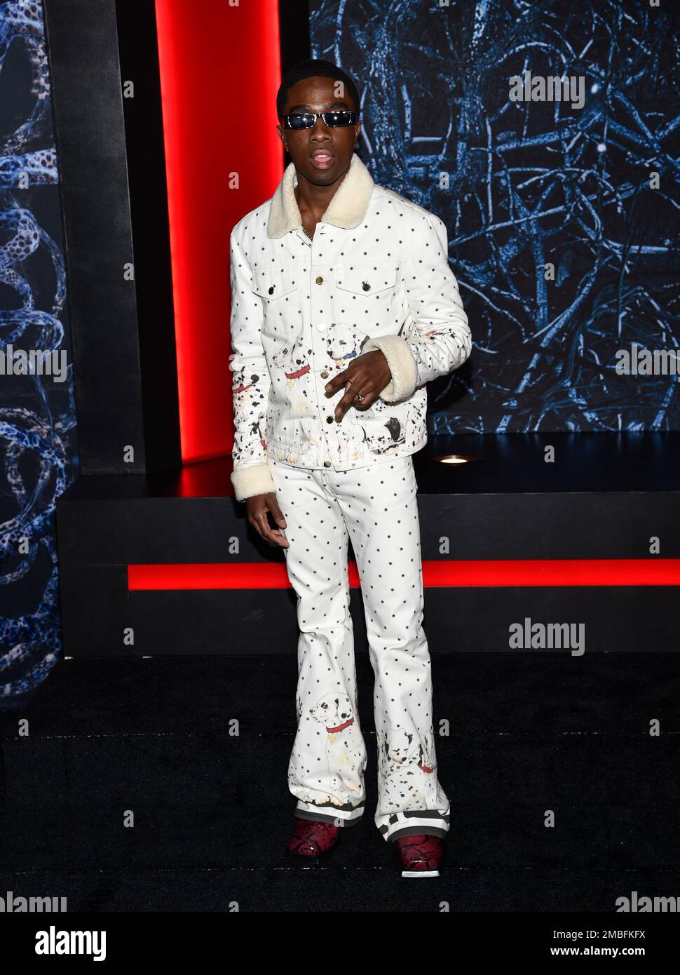Caleb McLaughlin attends the premiere of "Stranger Things" season four at Netflix Studios ...