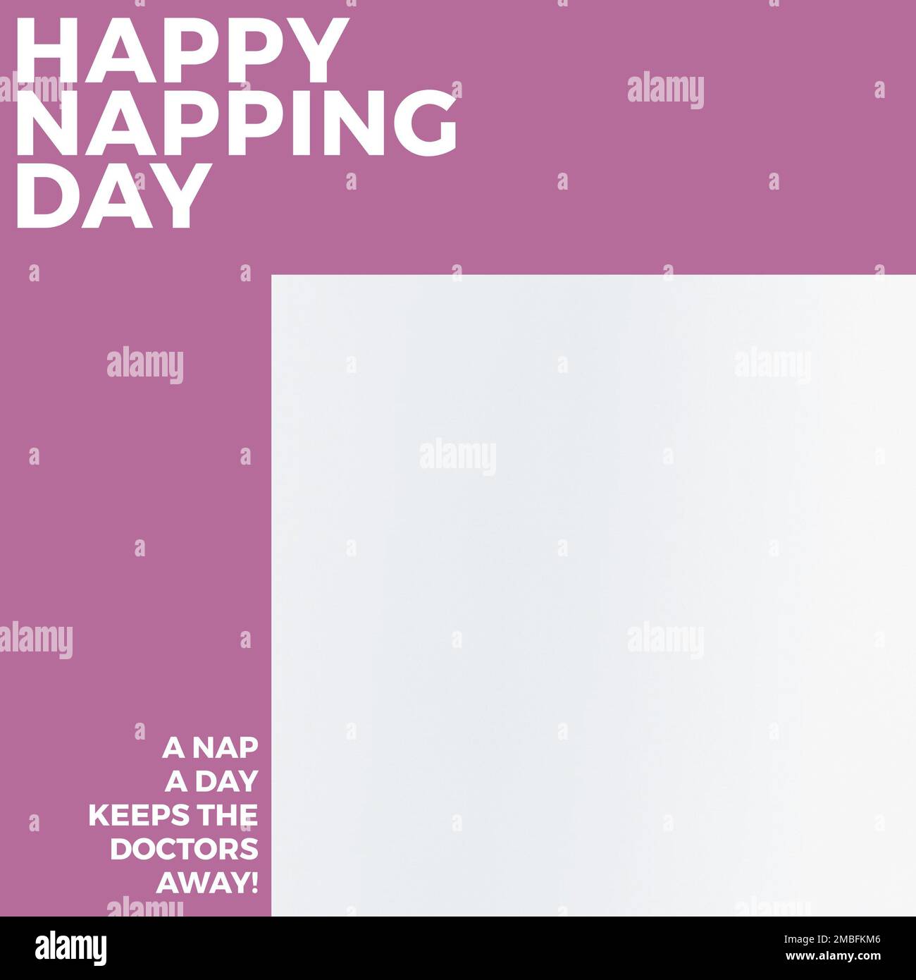 Composition of happy napping day text over purple and white background ...