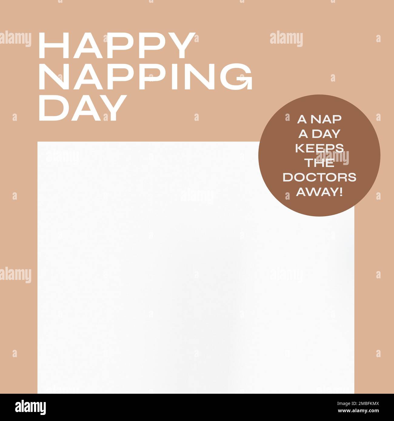 Composition of happy napping day text over white and beige background ...