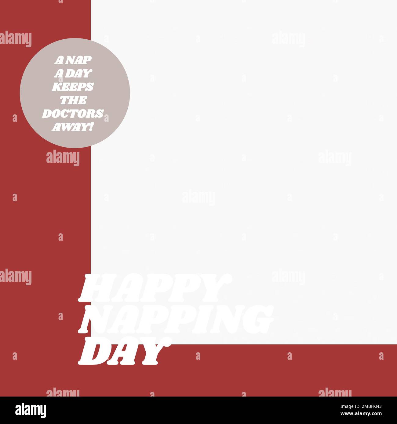 Composition of happy napping day text over white and red background ...