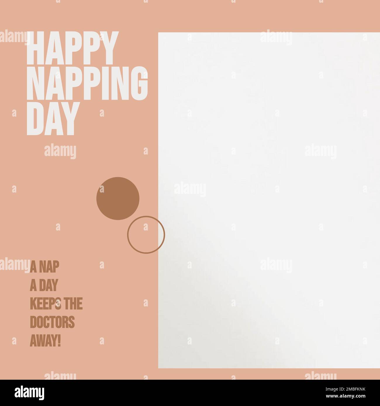 Composition of happy napping day text over white and beige background ...