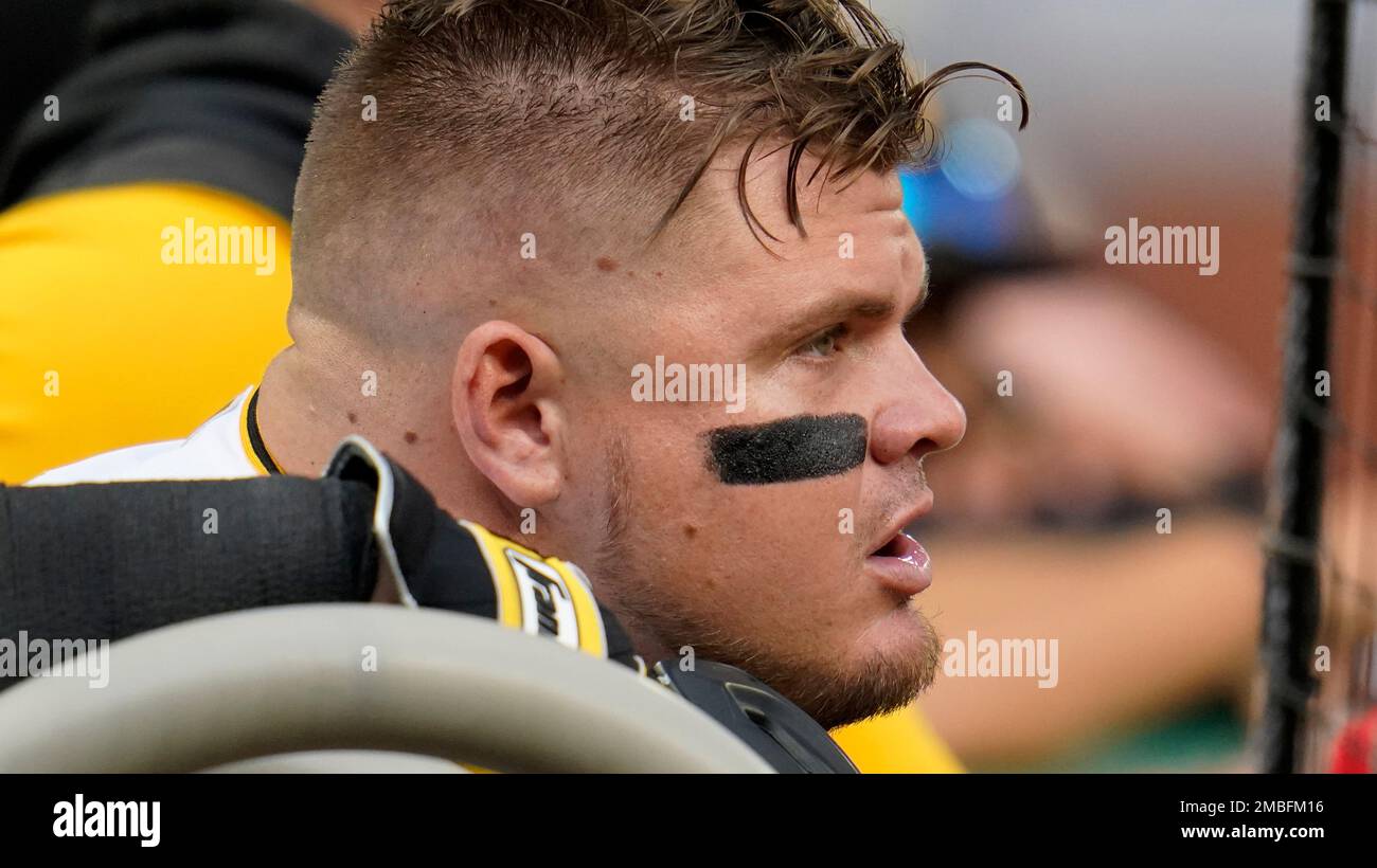 Pittsburgh Pirates' Daniel Vogelbach stands on the dugout steps during ...