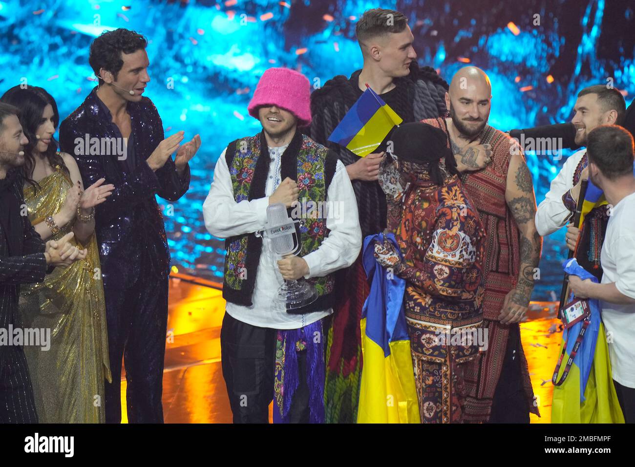 Kalush Orchestra from Ukraine celebrates after winning the Grand Final ...