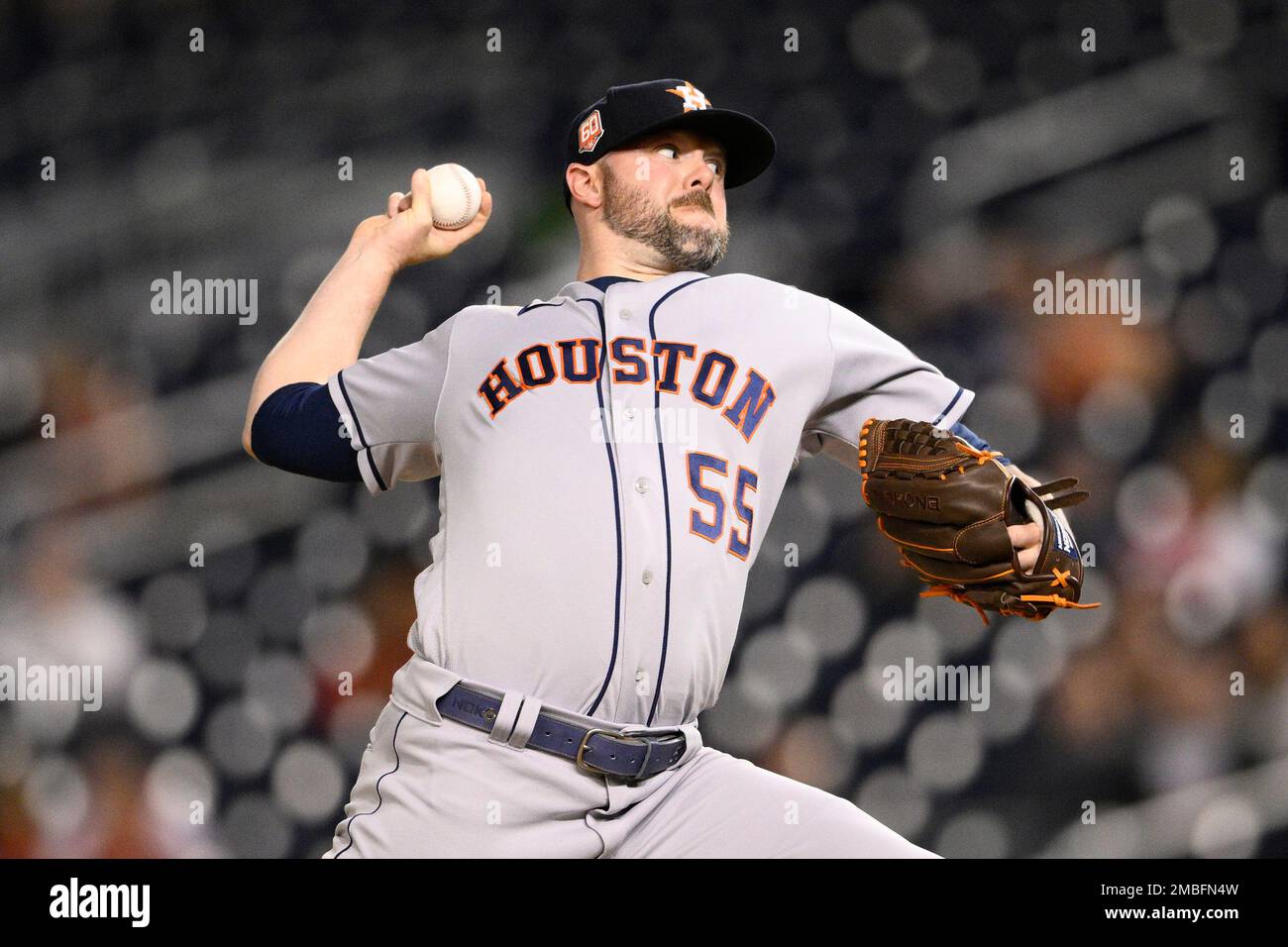 Houston Astros relief pitcher Ryan Pressly in action during a baseball ...
