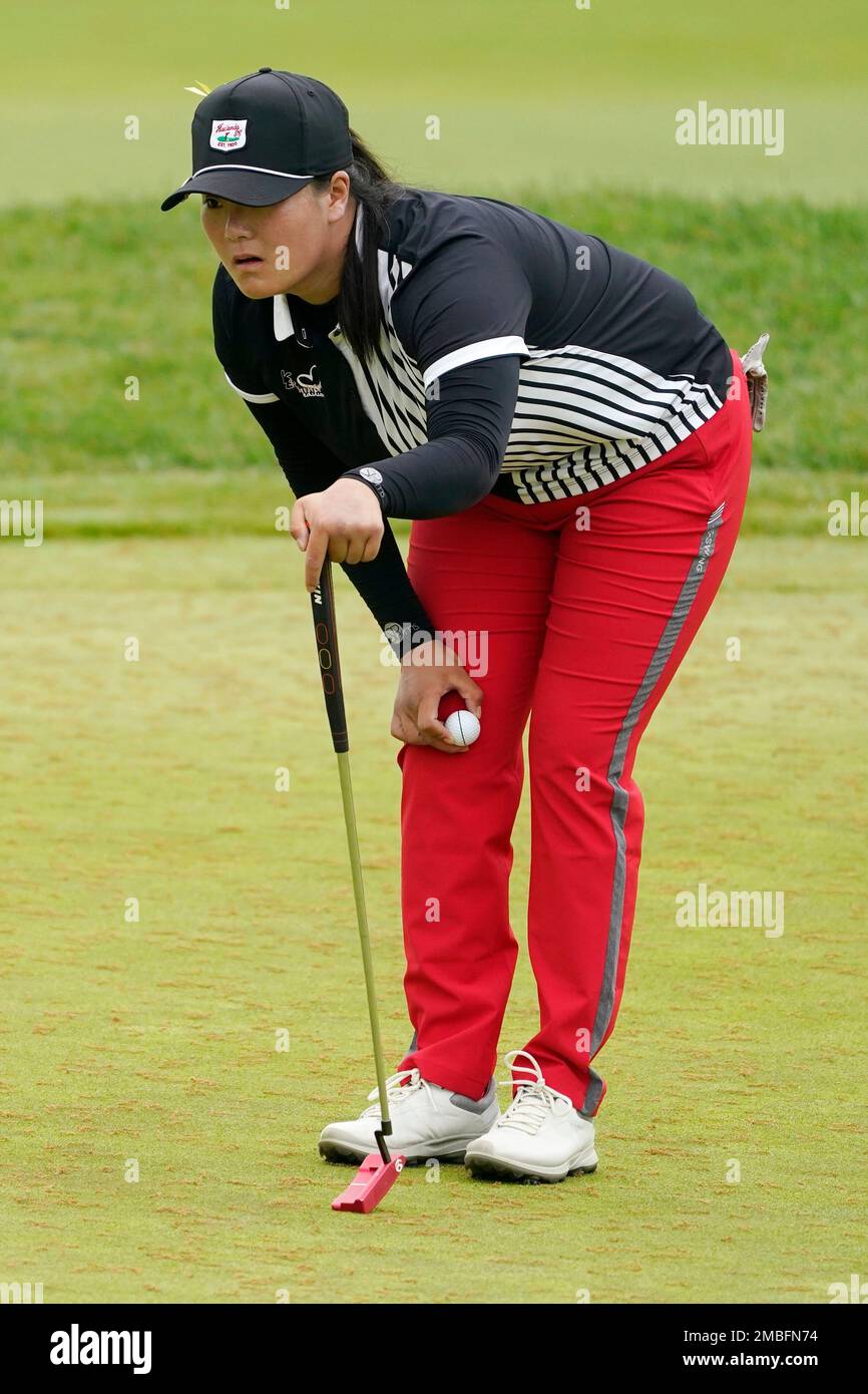 Angel Yin lines up a putt on the first green during the third round of ...