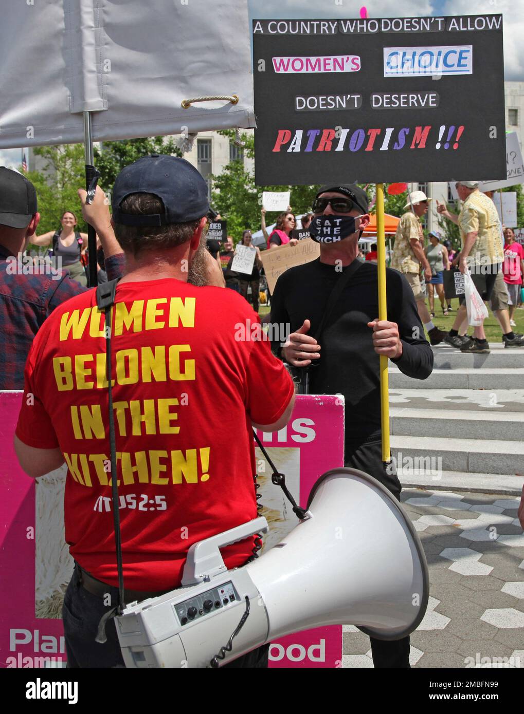 Abortion-rights demonstrators face off during a rally on Saturday, May ...