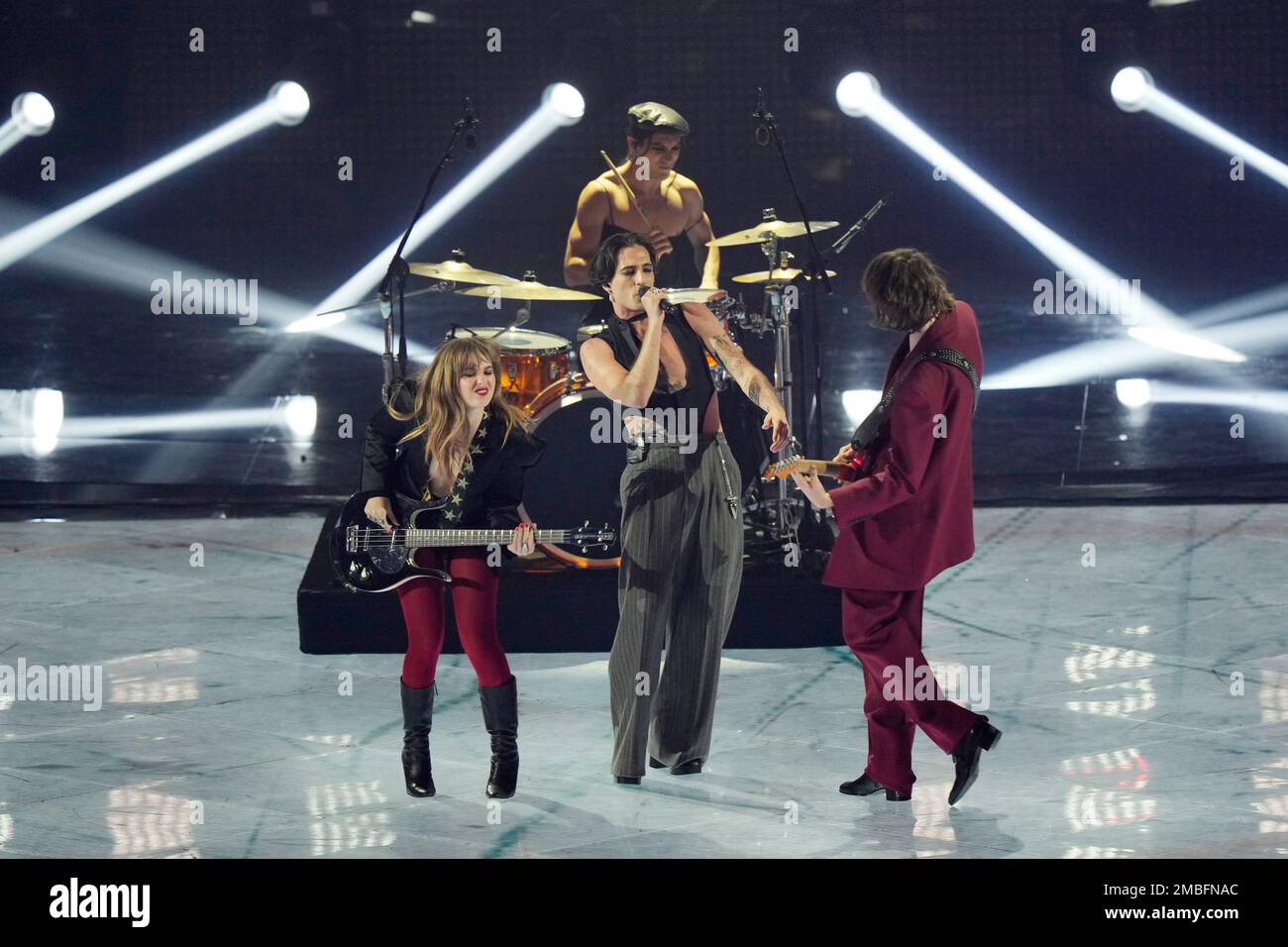 Italian band Maneskin performs during the Grand Final of the Eurovision ...
