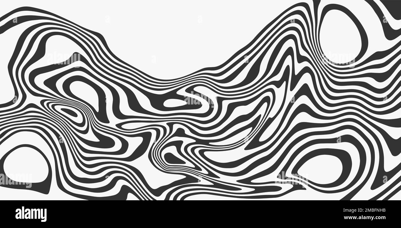 Twisted wavy black lines. Abstract pattern of lines, black and white ...