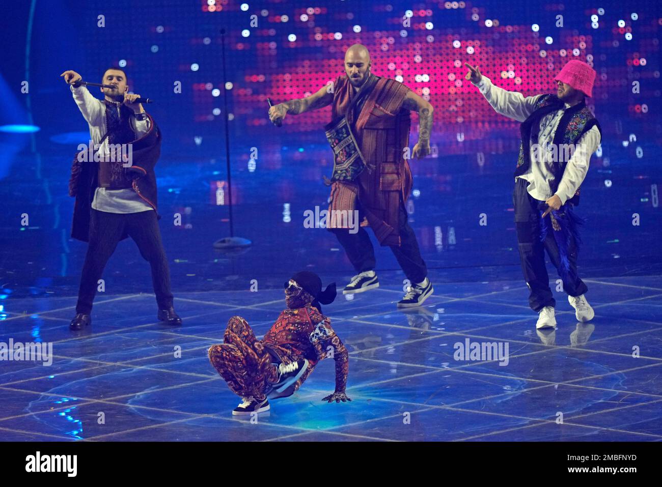 Kalush Orchestra from Ukraine singing Stefania performs during the ...
