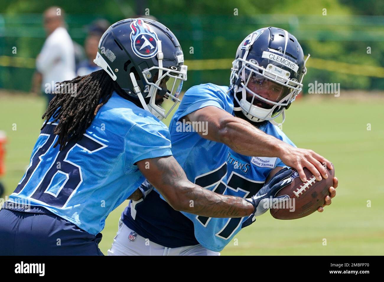 Tennessee Titans defensive back Shyheim Carter (36) and Rodney Clemons ...