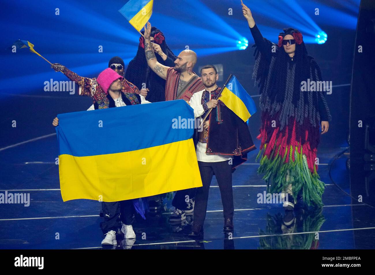 Kalush Orchestra from Ukraine arrives for the Grand Final of the ...