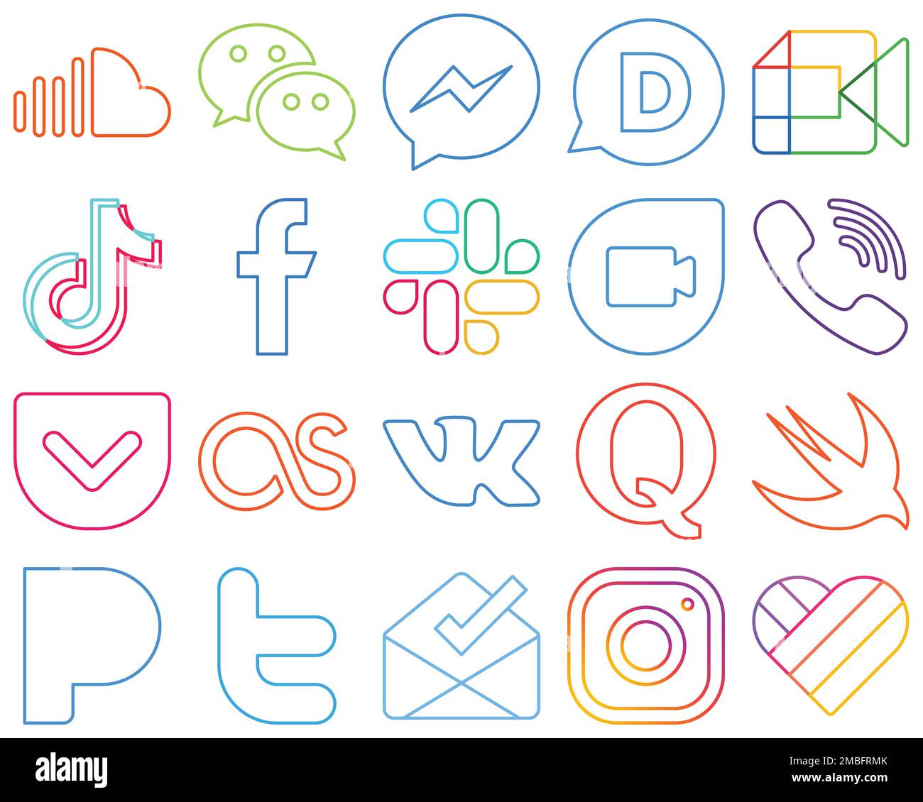 20 Fully editable and versatile Colourful Outline Social Media Icons ...