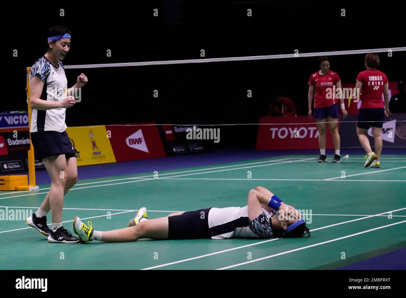 South Korea's Lee So-hee, left, and Shin Seung-chan react after winning ...