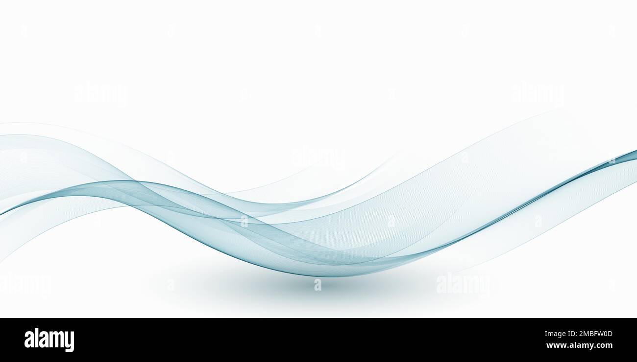 Blue curved lines background, abstract smoky wave flow with shadow on ...