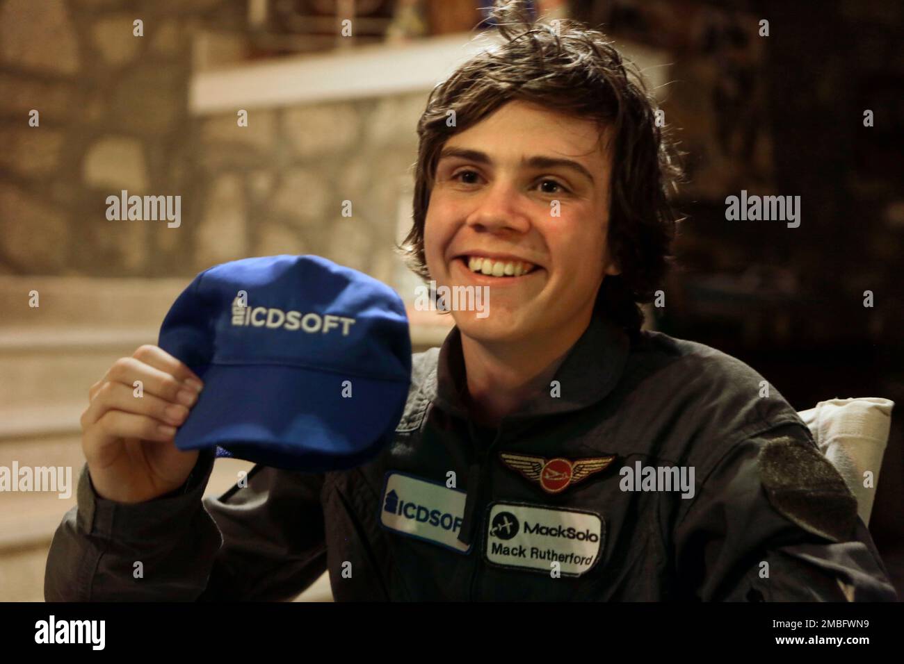 Belgian-British pilot Mack Rutherford, 16, speaks during an interview ...