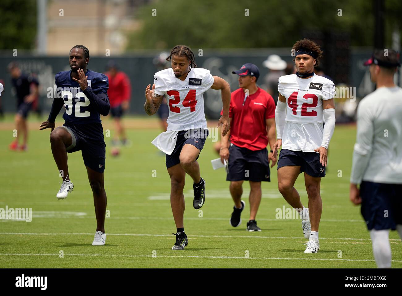 Houston Texans first round draft pick Derek Stingley Jr. (24) stretches ...
