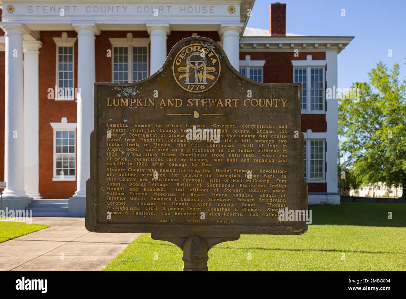 Lumpkin, Georgia, USA - April 19, 2022: Plaque tells the history of the ...