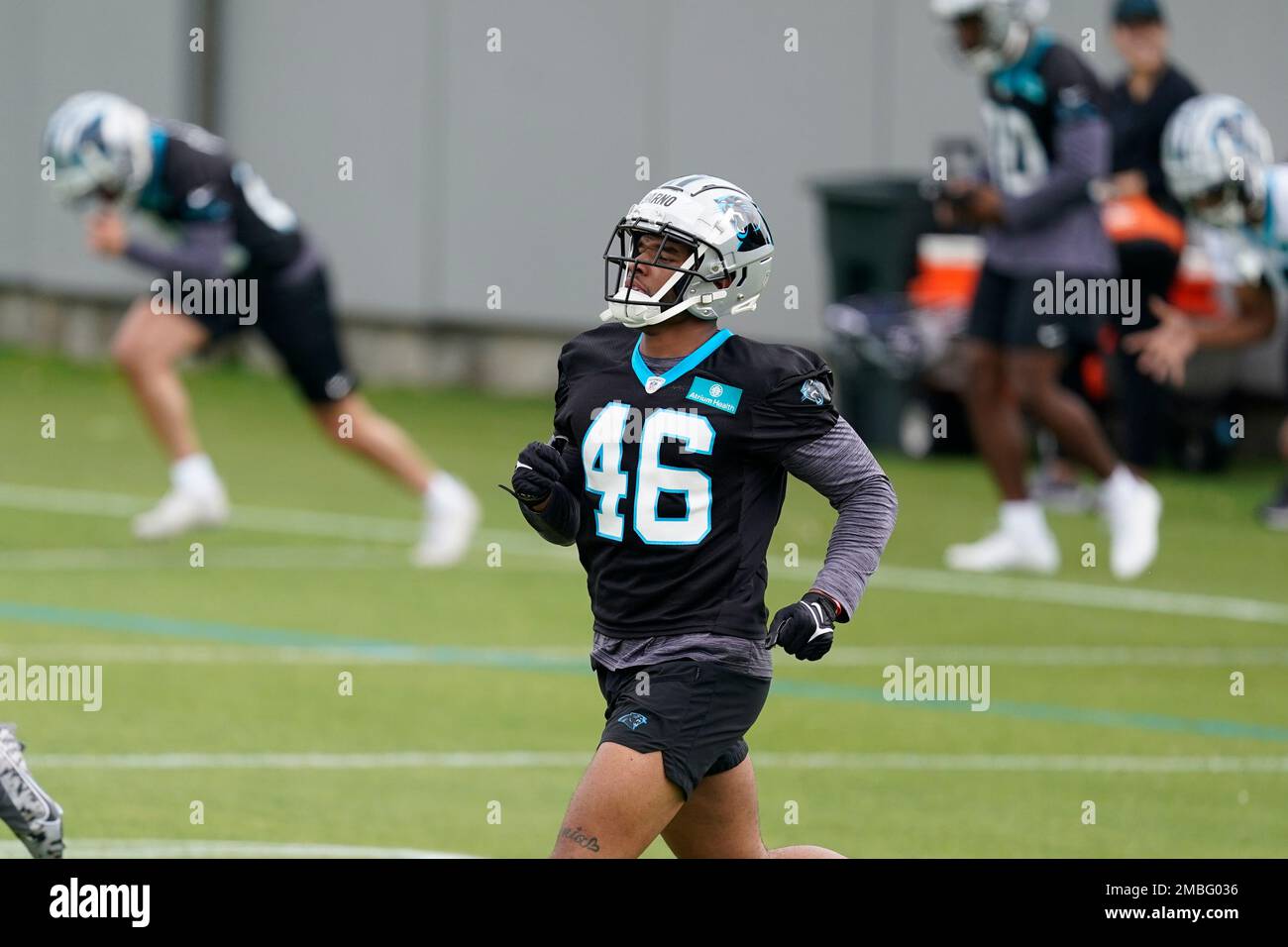 Carolina Panthers' Amare Barno takes part in drills at the NFL football ...
