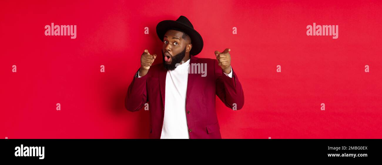 Christmas and people concept. Happy Black man celebrating New Year and ...