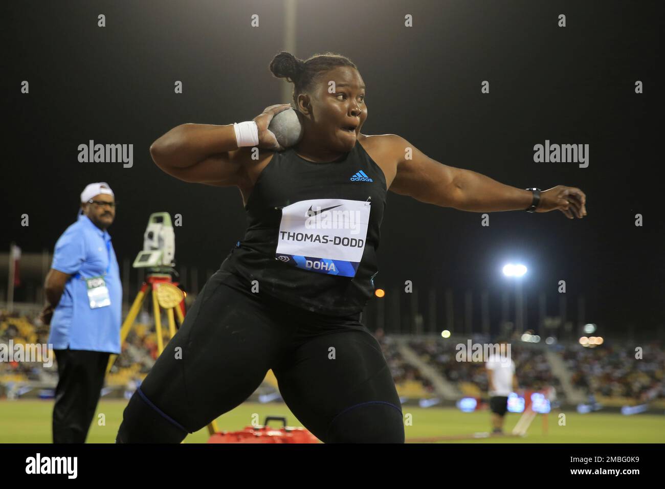 Danniel Thomas-Dodd, of Jamaica, competes in the women's shot put final ...