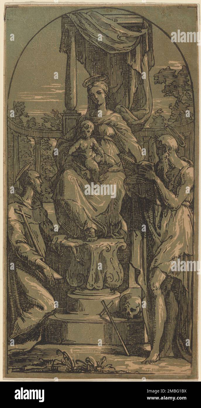 Virgin and child with saint jerome and saint francis hi-res stock ...