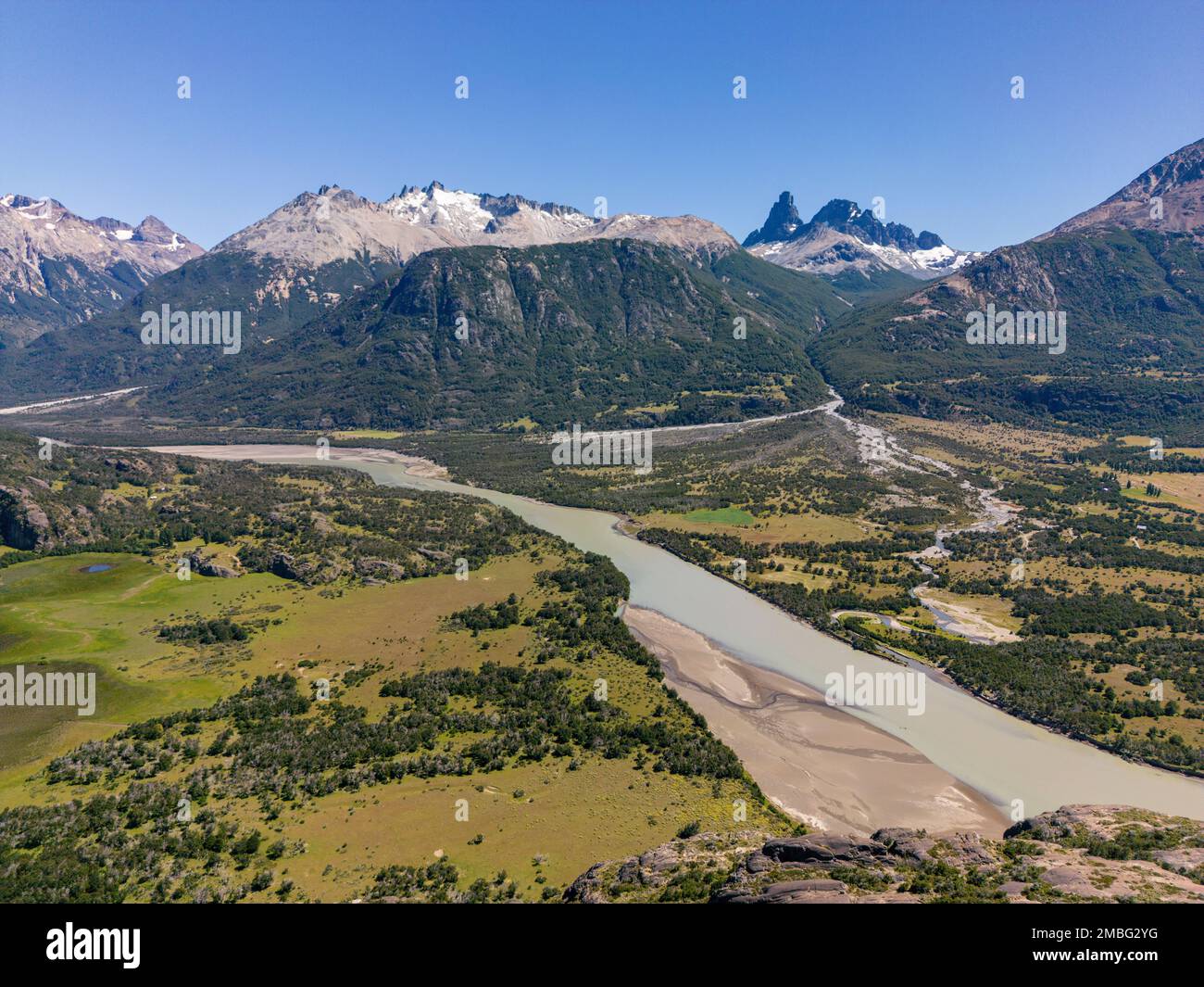View from the viewpoint Mirador Rio Ibañez at the Carretera Austral in ...