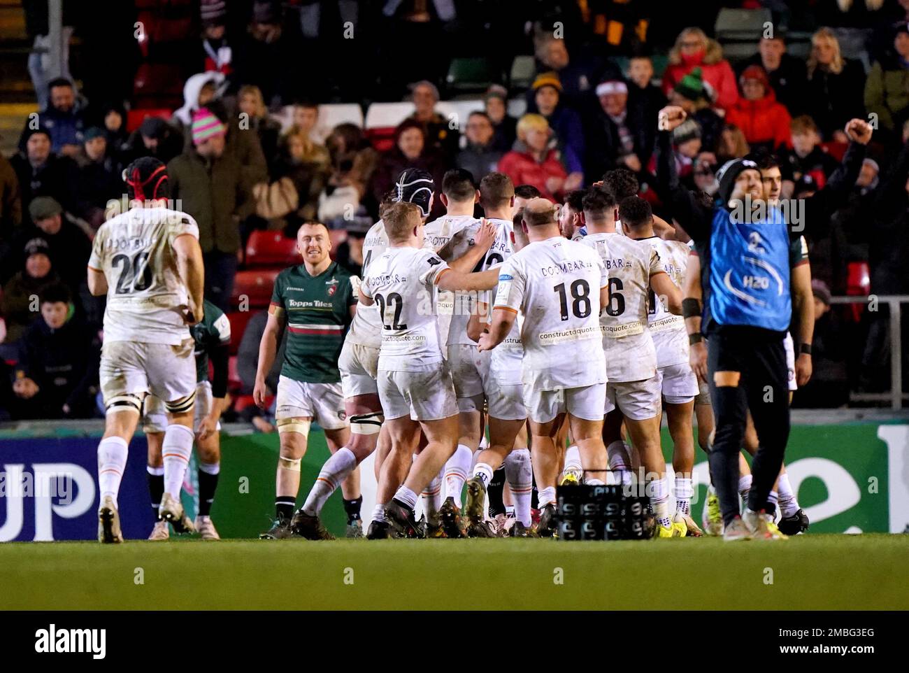 Ospreys players celebrate winning the Heineken Champions Cup match at ...