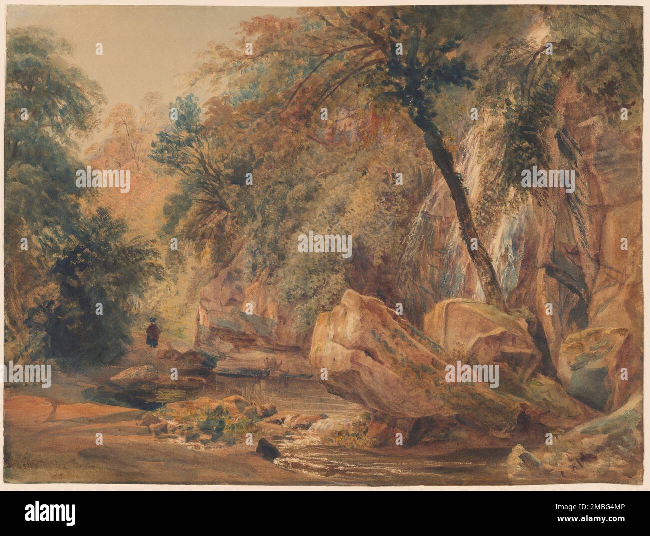 Waterfall in the Dingle at Badger Hall, probably 1841 Stock Photo - Alamy