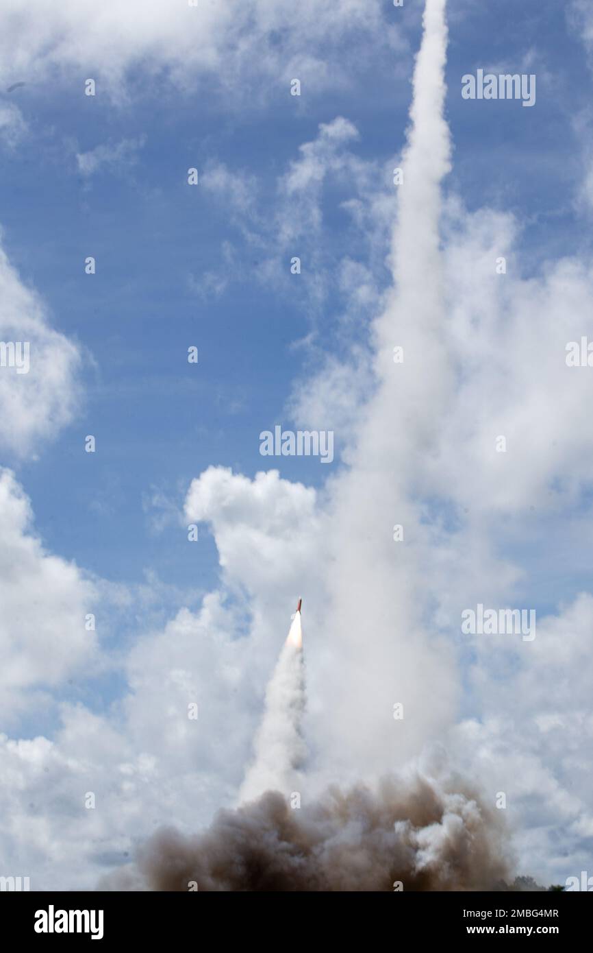 U.S. Army MIM-104 Patriot surface-to-air missiles launch at simulated ...