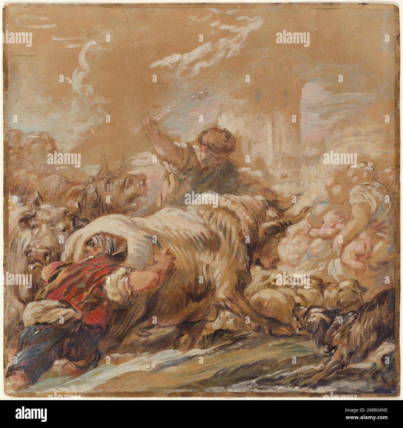 Herdsmen Driving Cattle across a Stream, c. 1760 Stock Photo - Alamy