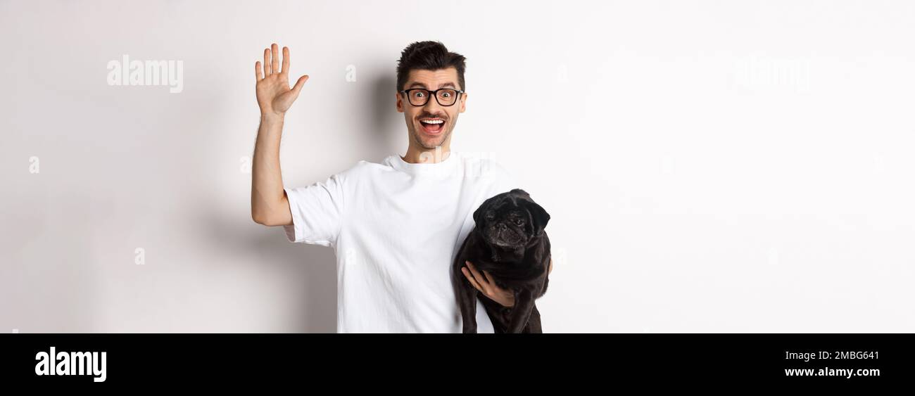 Portrait man in glasses waving hi-res stock photography and images - Alamy