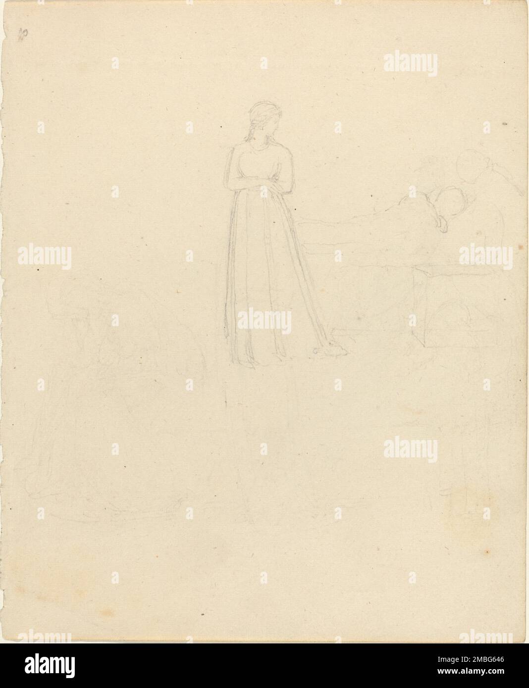 Standing Female Figure Looking at Reclining and Seated Figures Stock ...